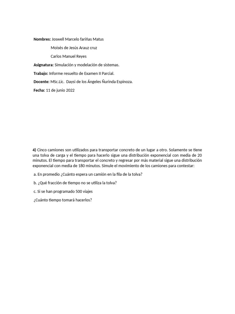 informe de 2 examen parcial | PDF