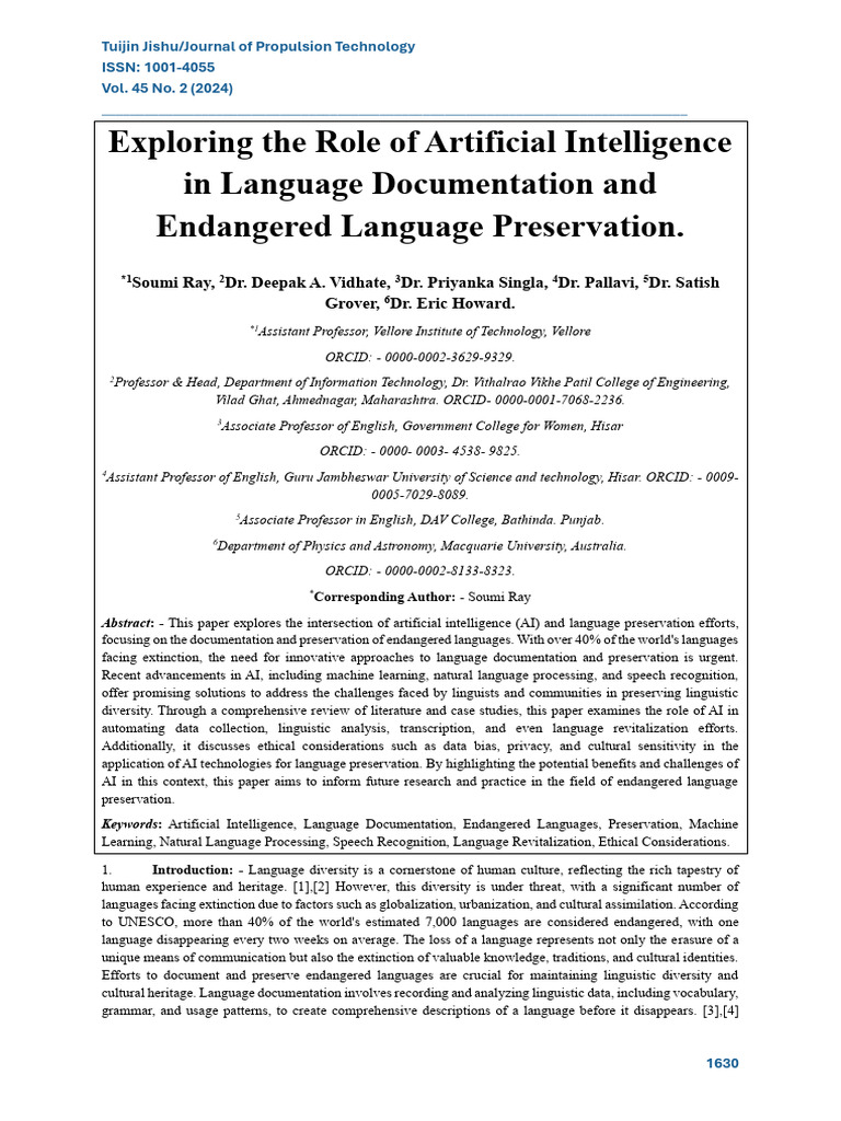 Exploring The Role of Artificial Intelligence in Language Documentation and Endangered Language ...