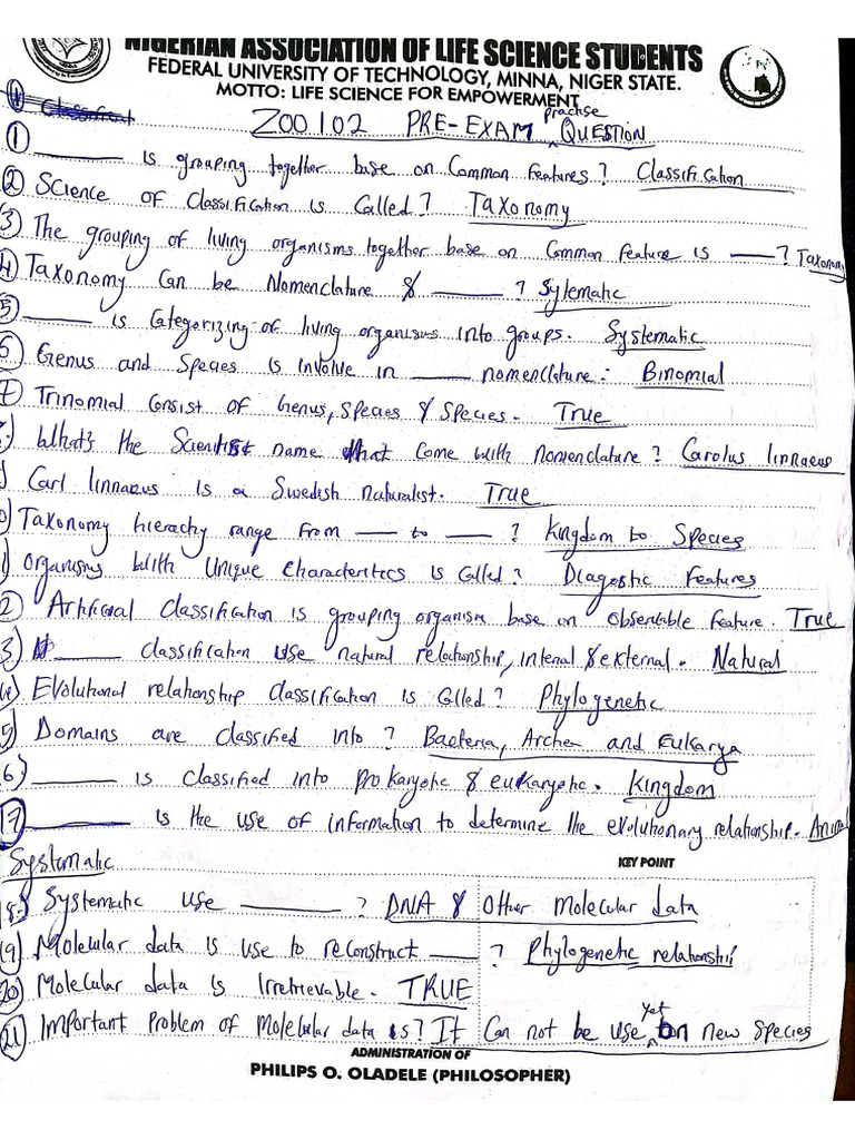 Zoo102 Pre-exam Practice Question | PDF