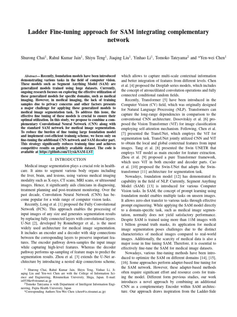 Ladder Fine-tuning approach for SAM integrating complementary | PDF