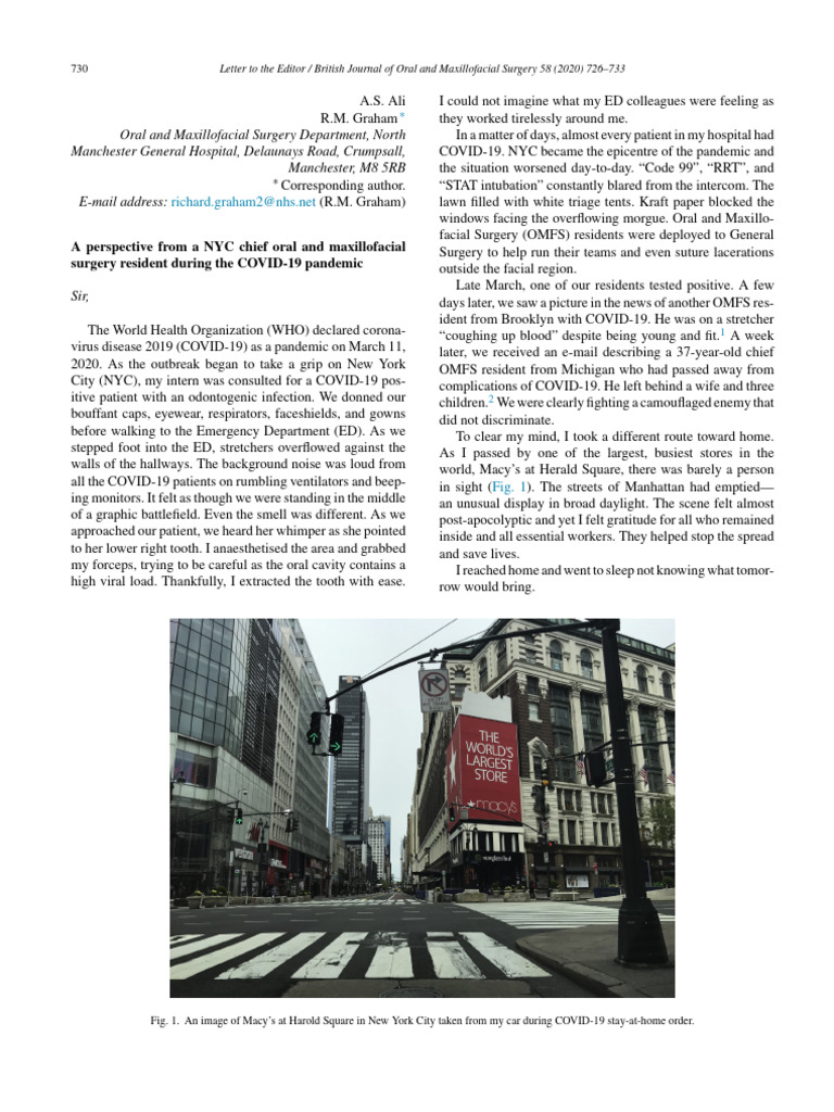 NYC OMFS Resident's COVID-19 Experience | PDF | Oral And Maxillofacial ...