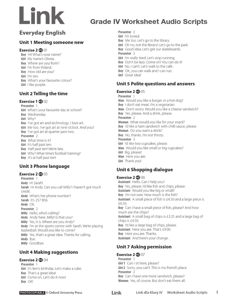 Link L4 Worksheets Scripts | PDF