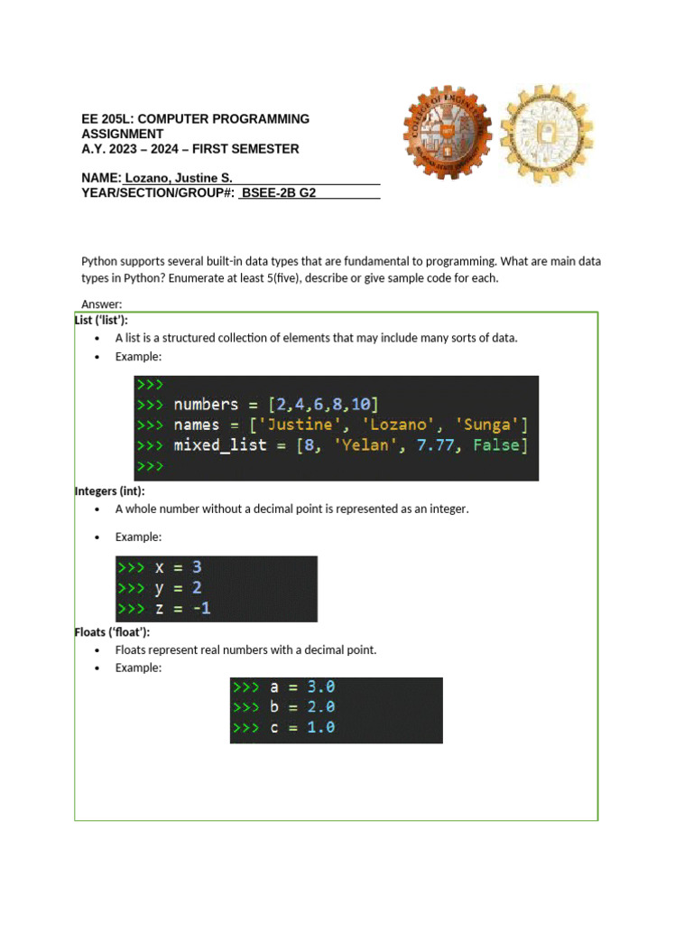 Lozano-Justine-S. Python Assign | PDF