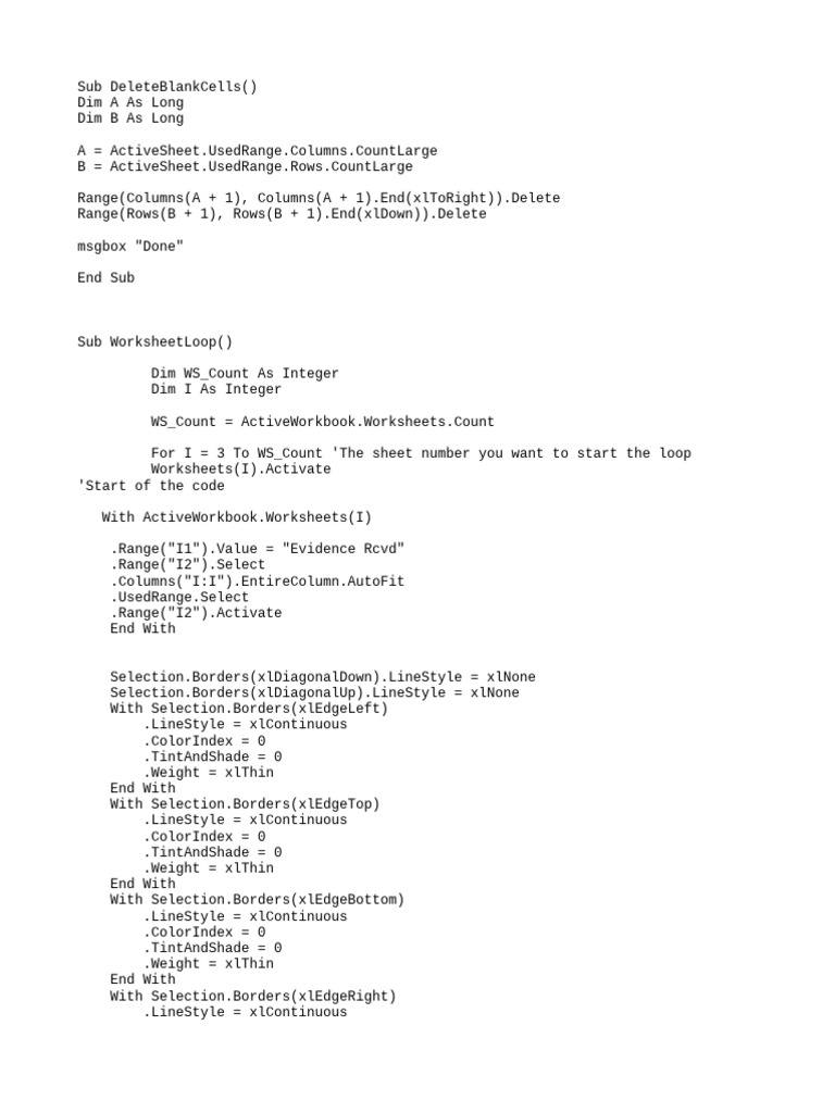 Delete Blank Cells & sheets loop | PDF