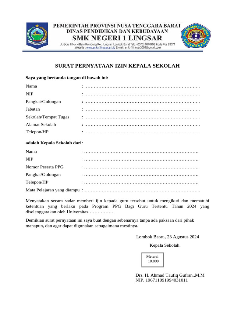 Format-Surat-Ijin-Kepala-Sekolah | PDF