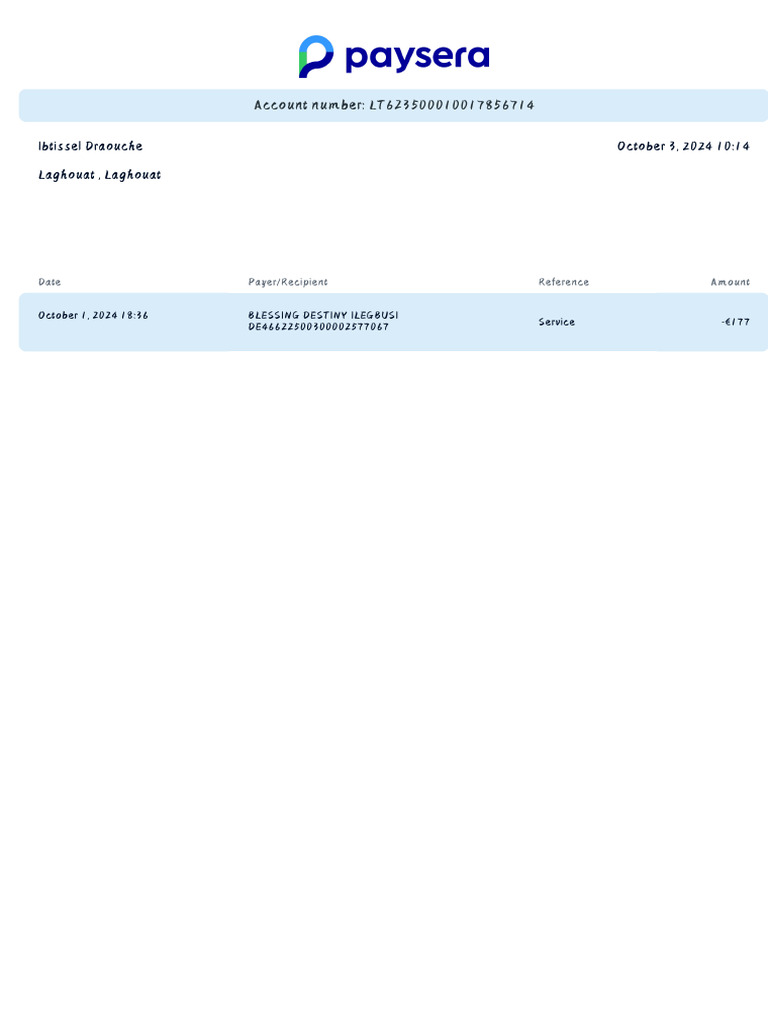 Paysera Statement - 2024 10 03 - 10 14 06 | PDF