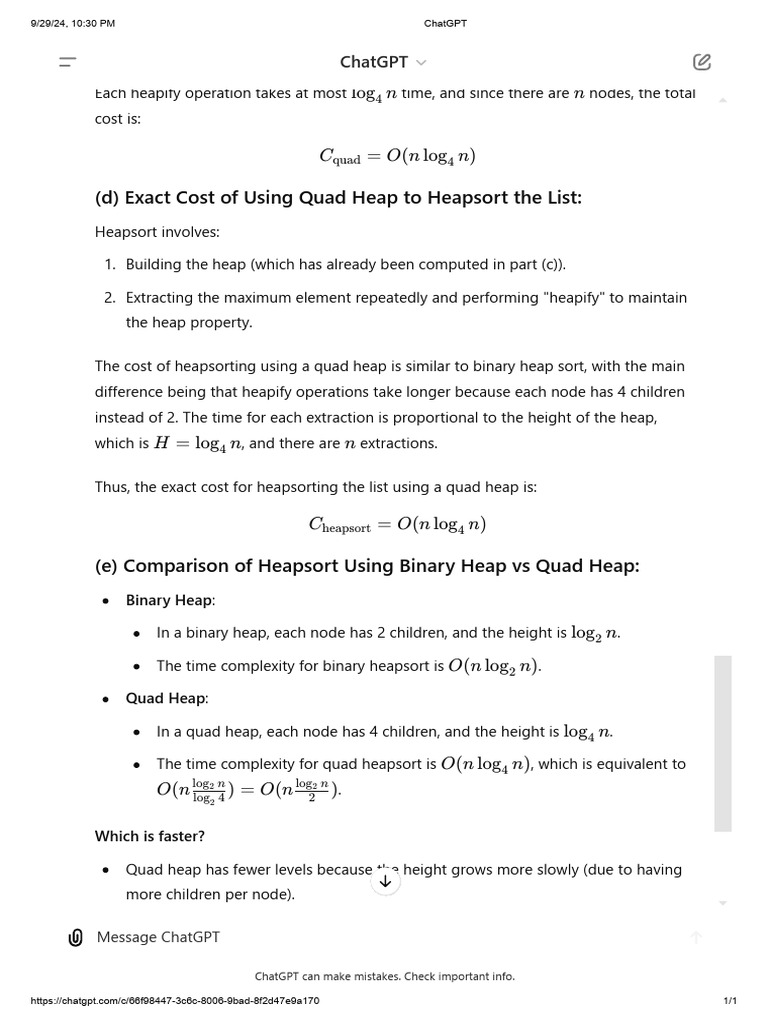 (D) Exact Cost of Using Quad Heap To Heapsort The List:: Log (Log) | PDF