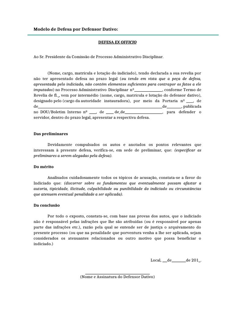 Modelo de Defesa Por Defensor Dativo | PDF
