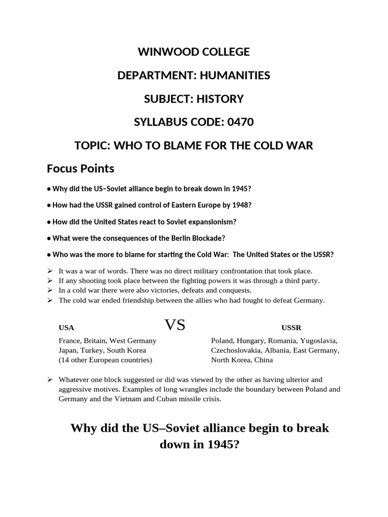 Who To Blame For The Cold War | PDF