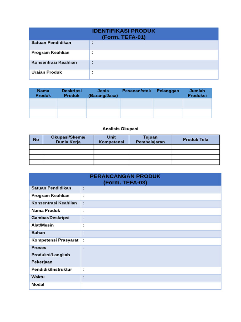 Form Isian Tefa (Identifikasi Produk DLL) | PDF
