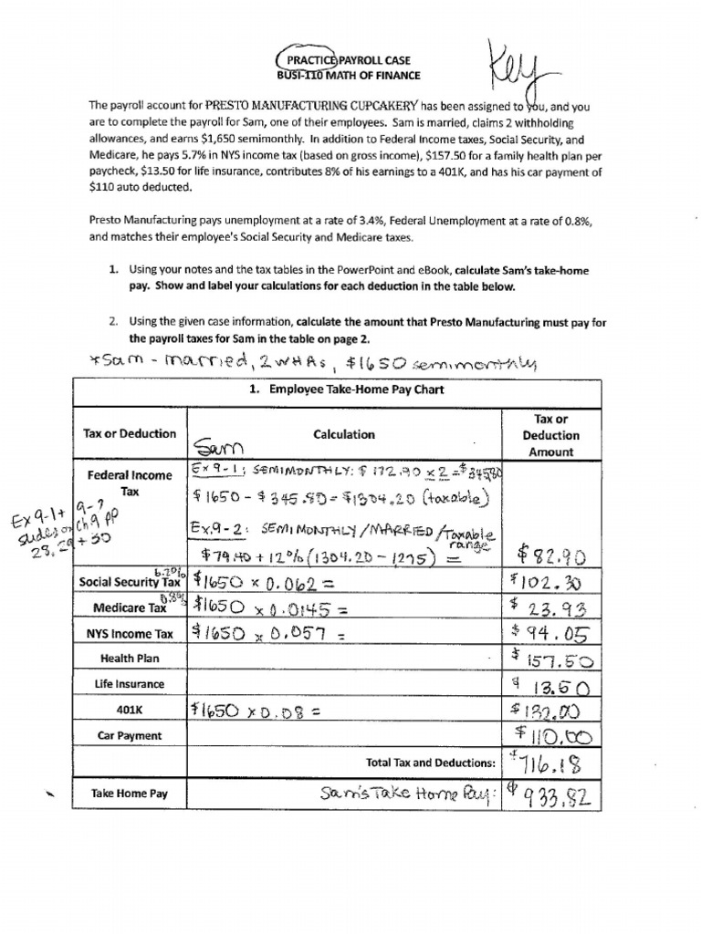 Payroll Case Study Practice Answer Key | PDF