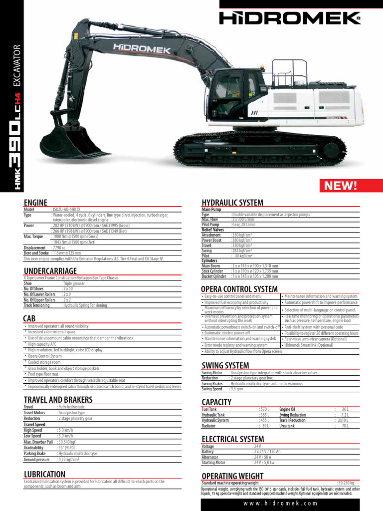 Hidromek HMK 390 LC Specs | PDF | Horsepower | Engines