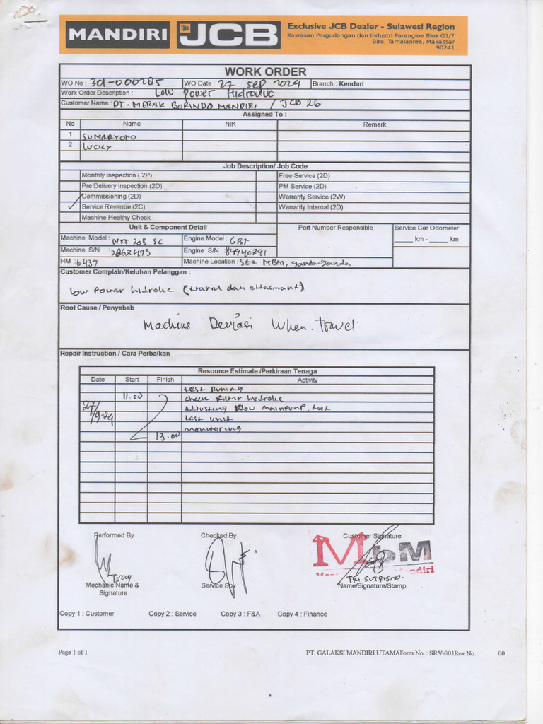 Inspect Low Power Hydroulic - PT MBM - 2867493 | PDF