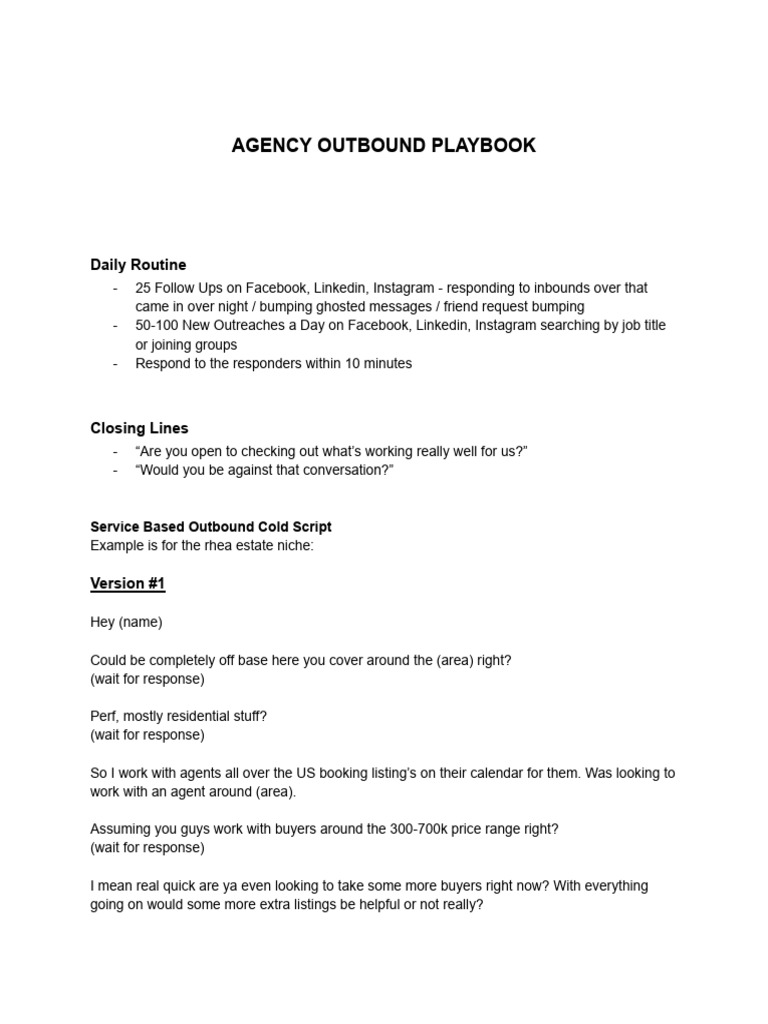 Agency Outbound Script Version 1 | PDF