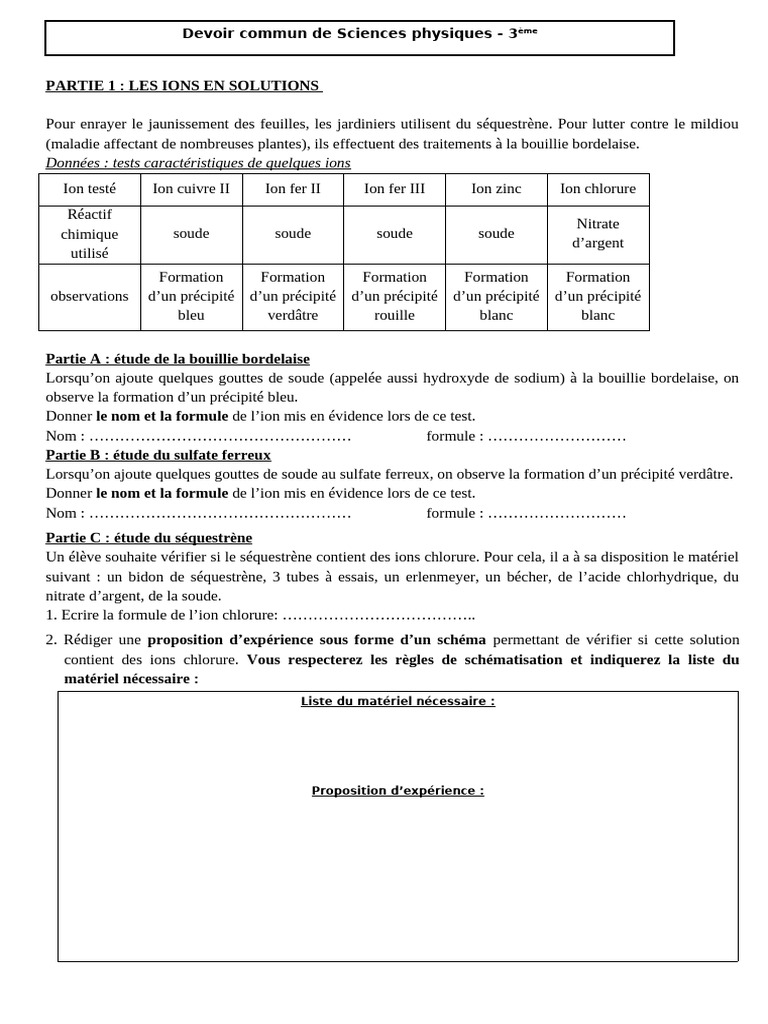 Solutions Ioniques - Evaluation Sommative Ecrite | PDF