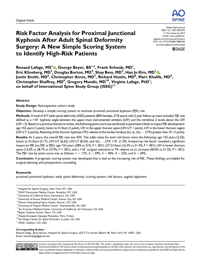 Risk Factor Analysis For Proximal Junctional Kyphosis After Adult Spinal Deformity Surgery - A ...