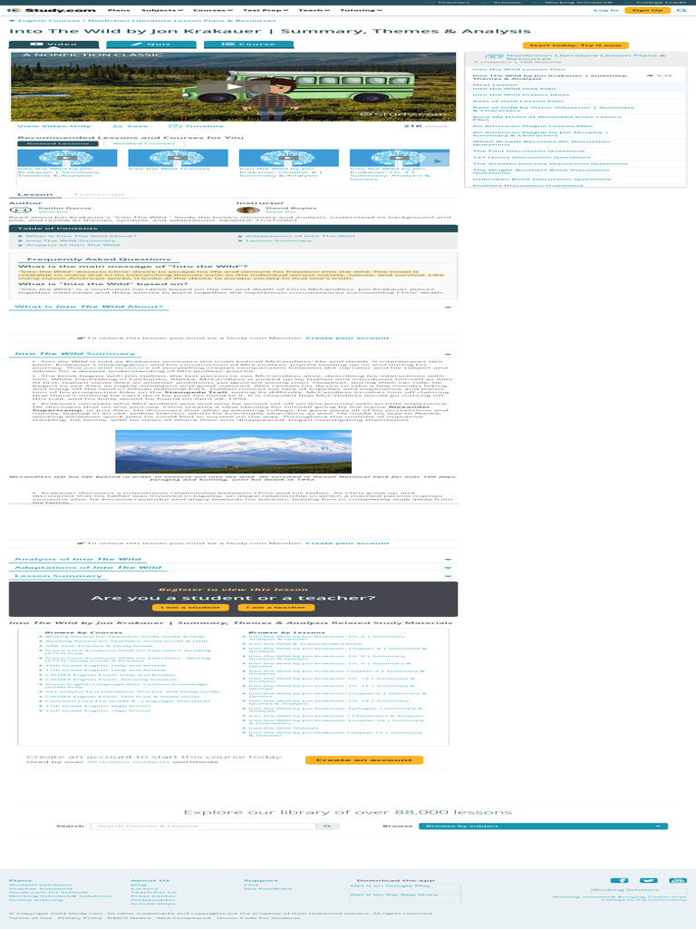 Into The Wild by Jon Krakauer Summary, Themes & Analysis - Lesson | PDF