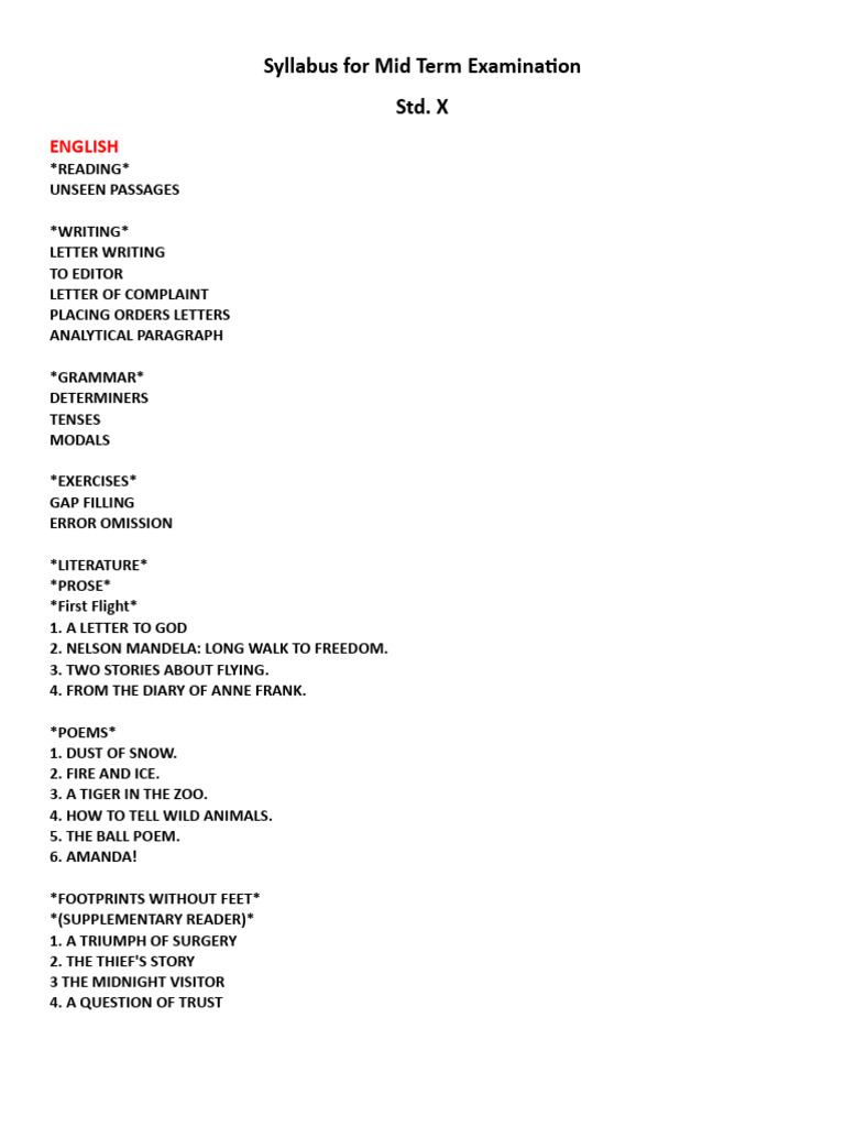 Mid Term Syllabus(2024) | PDF