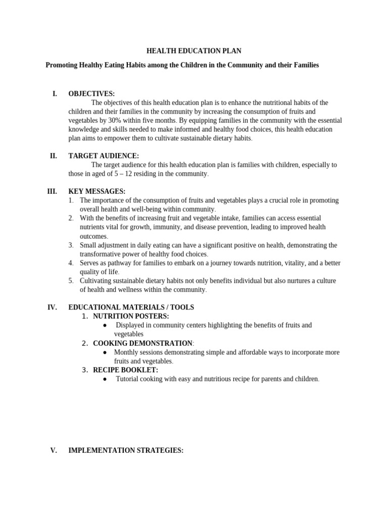 Health Education Plan | PDF | Healthy Diet | Wellness