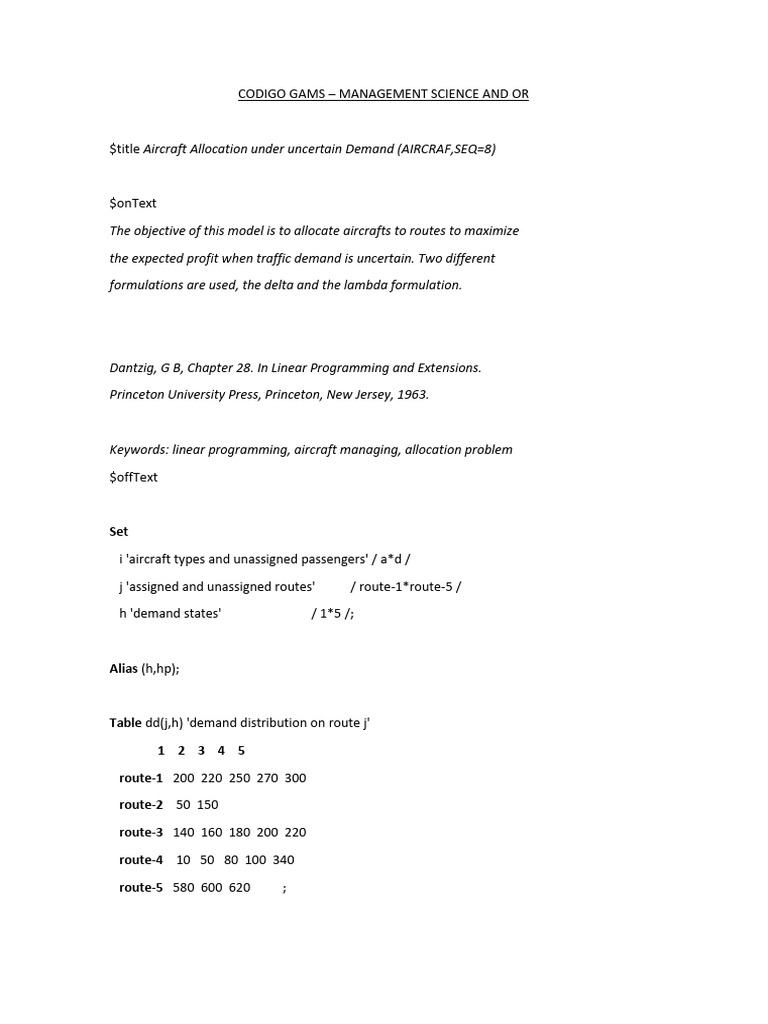 Codigo Gams - Management Science and or | PDF