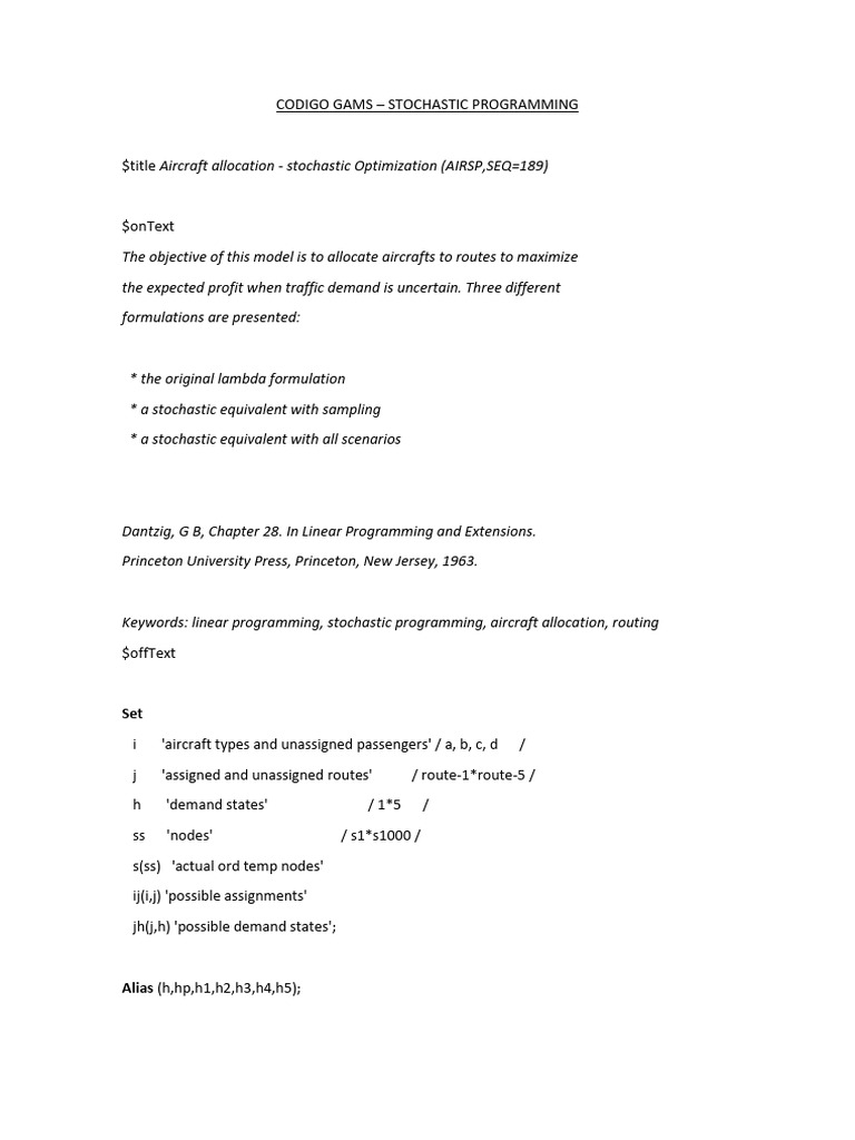 Codigo Gams - Stochastic Programming | PDF