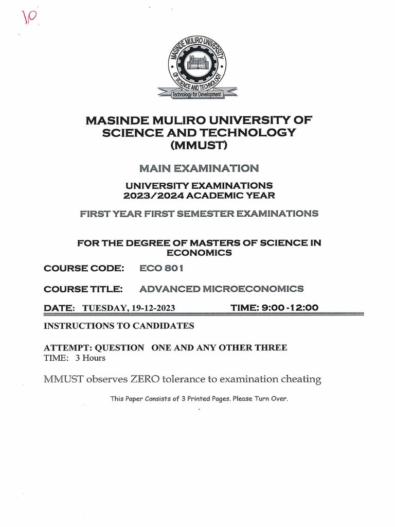 Eco 801 Advanced Microeconomics | PDF