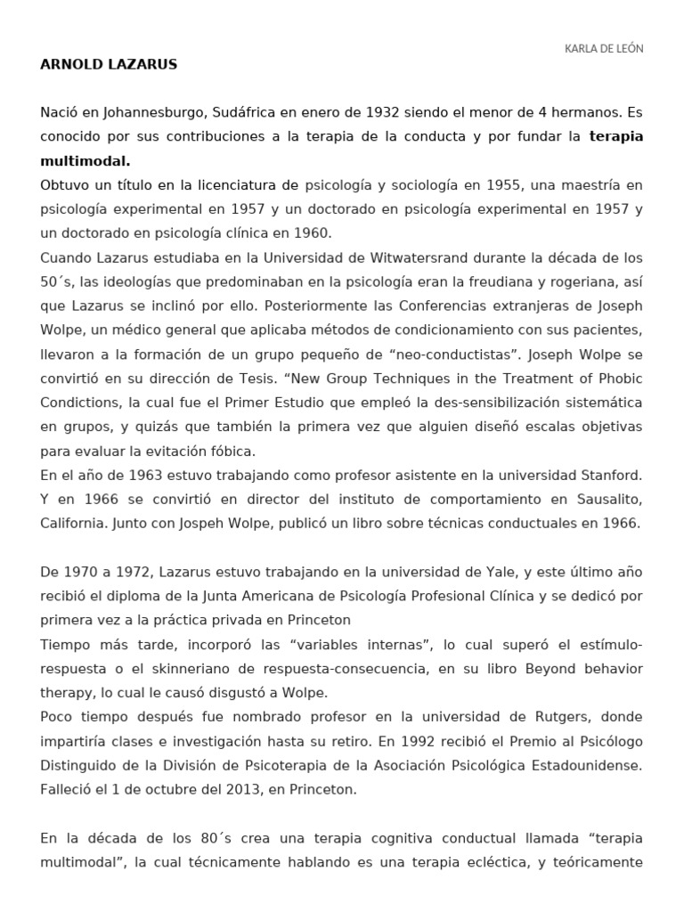 ARNOLD LAZARUS - Nico Tarea | PDF