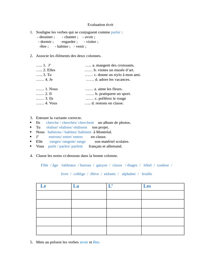 Test Franceza Indicativ Prezent | PDF