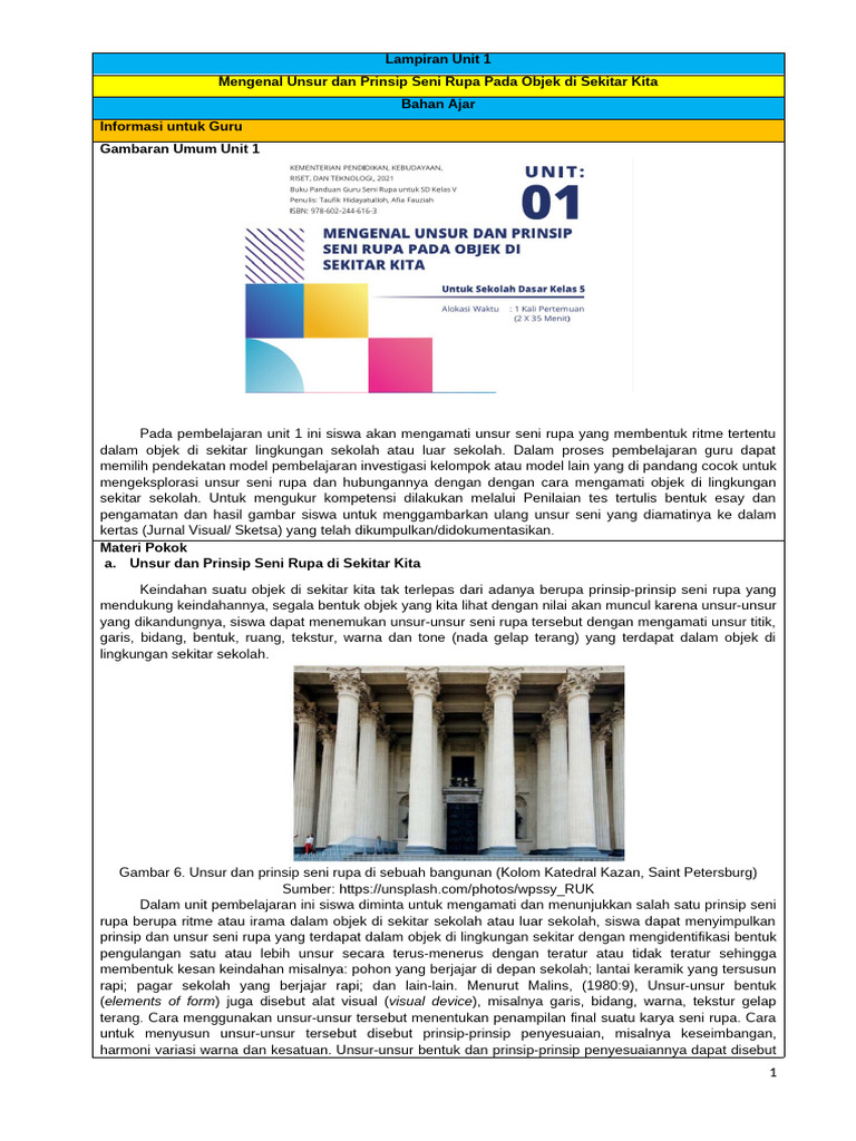 Lampiran Seni Rupa KLS V SMS 1 | PDF