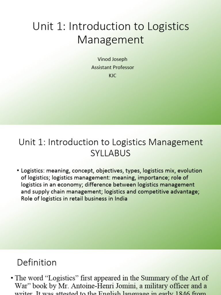 Introduction To Logistics Management | PDF