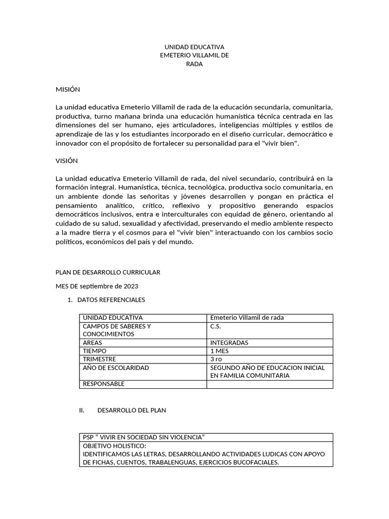 Plan Curricular para Kinder 2023 | PDF | Educación de la primera ...