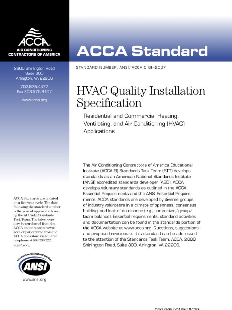 ACCA Installation Standard | PDF | Hvac | Duct (Flow)
