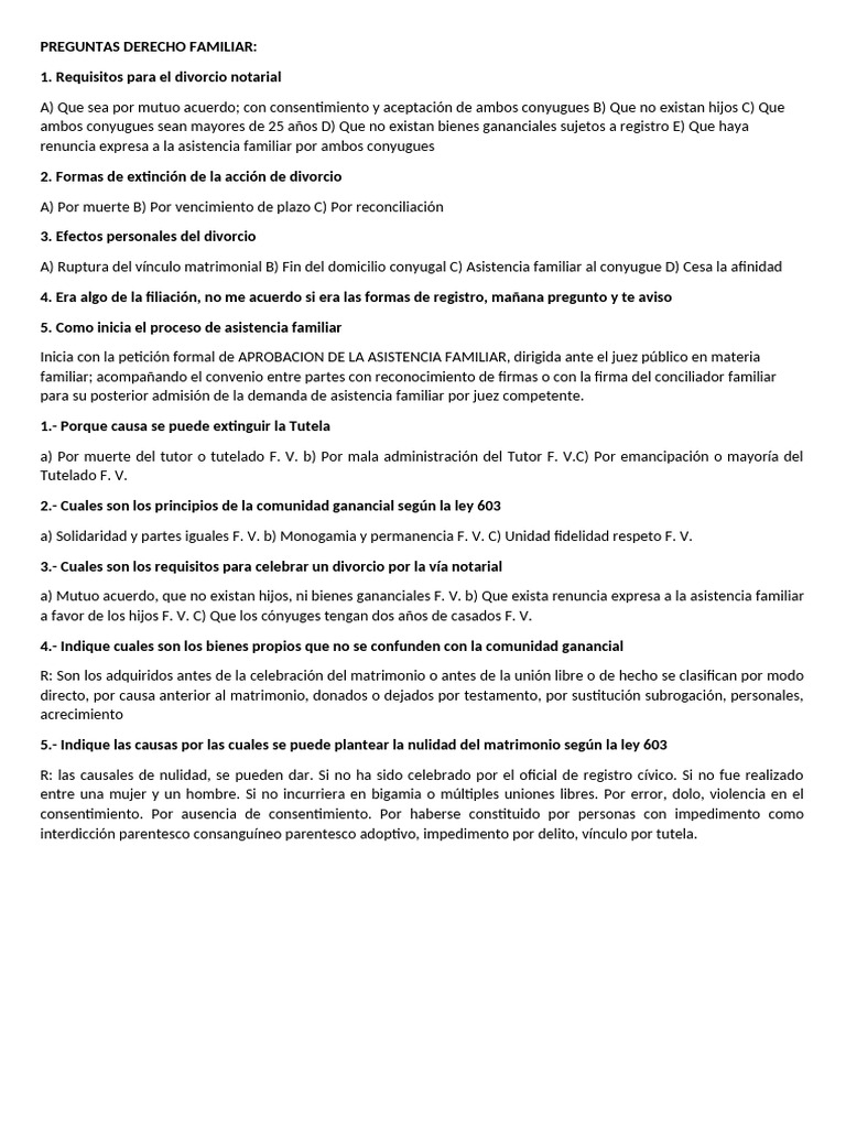 PREGUNTAS DERECHO FAMILIAR | PDF