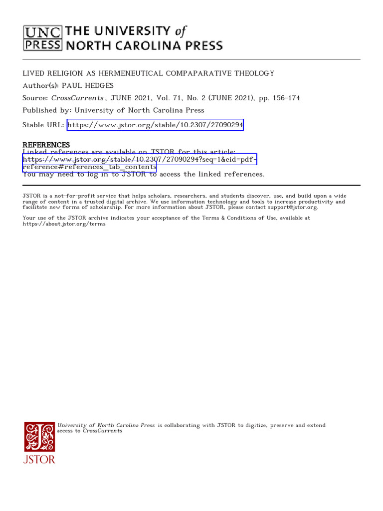 Hedges Livedreligionhermeneutical 2021 | PDF