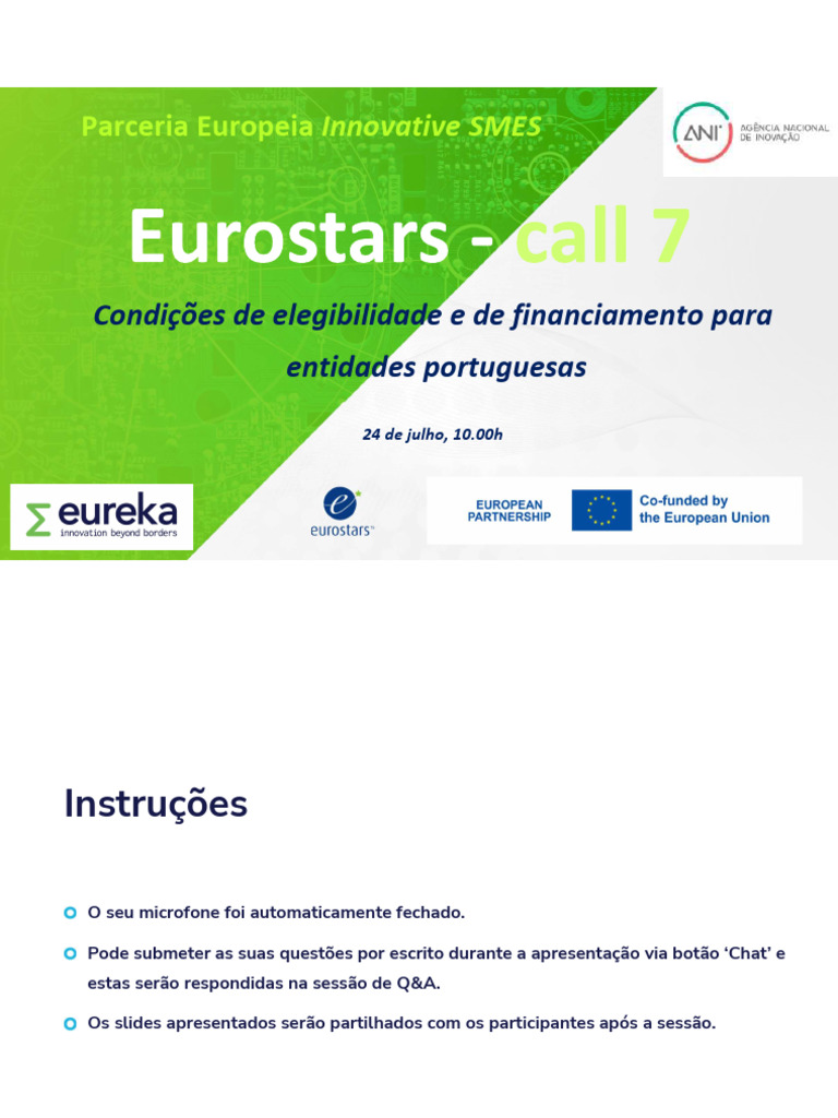 Eurostars 3 - Call 7 - Condições de Elegibilidade e Financiamento PT | PDF