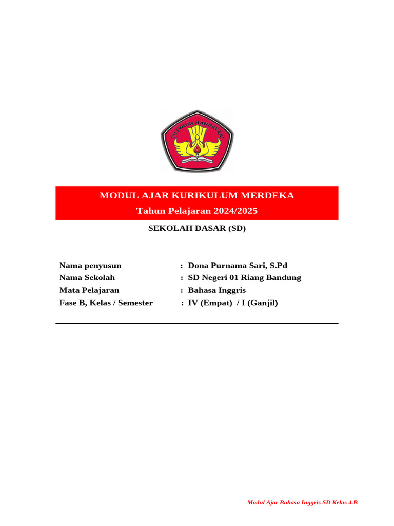 Modul Ajar B Inggris Unit 1 Kelas 4 Pdf