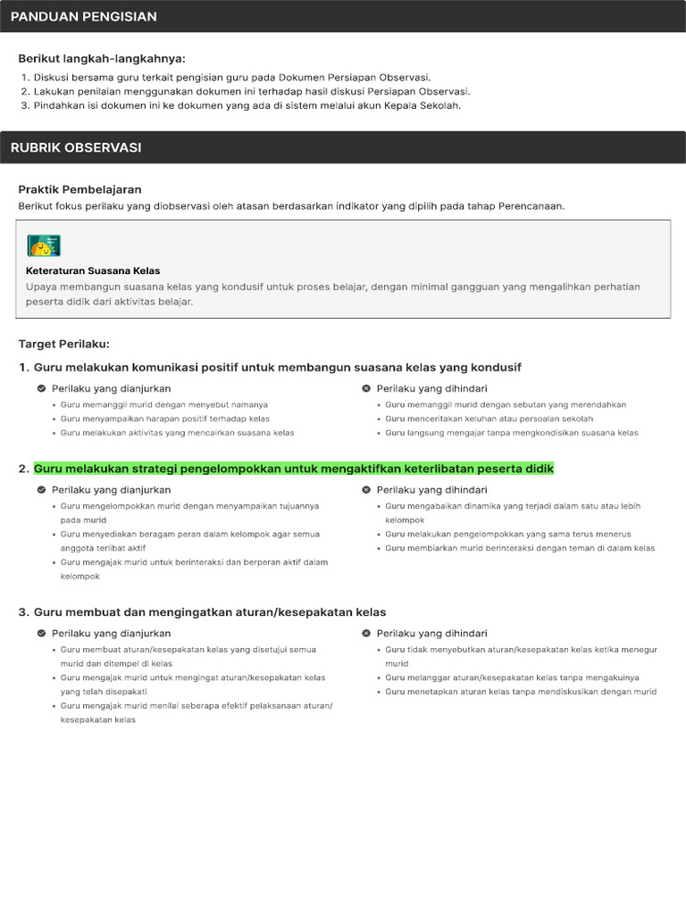Rating Observasi - Keteraturan Suasana Kelas - PAK TEGUH - OK | PDF