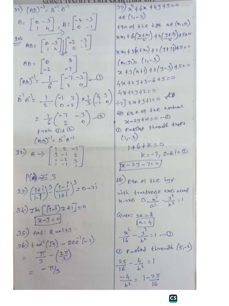 12th Maths Answer Key Part 3 | PDF
