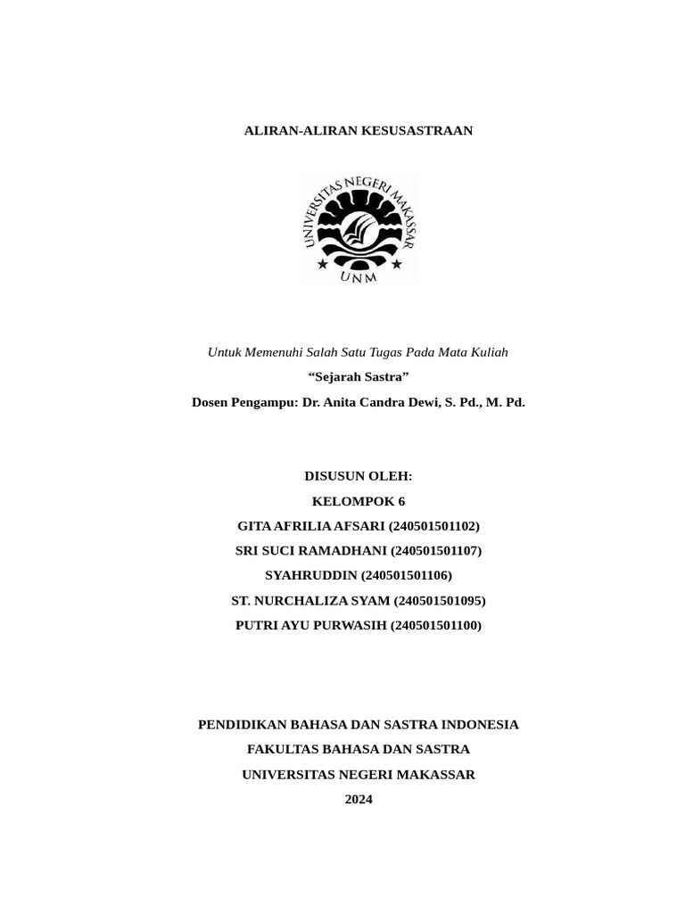 Aliran-Aliran Kesusastraan KLP 6-3 | PDF