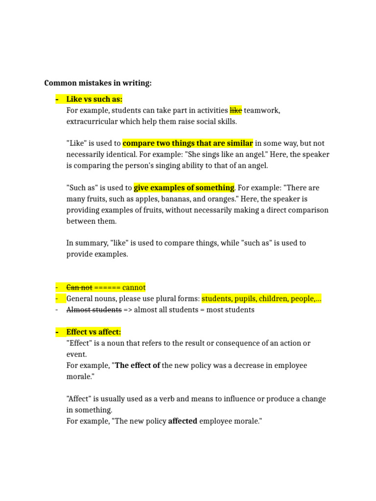 Common Mistakes in Writing | PDF