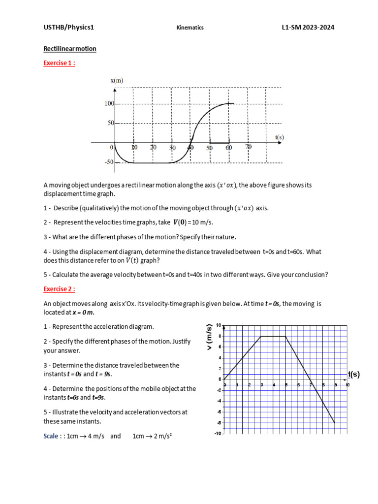 Kinematics - Exercises SM 2023-2024 | PDF
