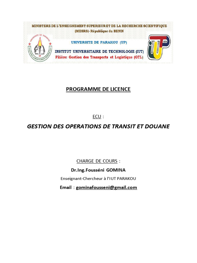 Cours Up Dr Gomina Iut Up Gtl Cours Gestion Des Operations Transit Et ... Cours Up Dr Gomina Iut Up Gtl Cours Gestion Des Operations Transit Et ...
