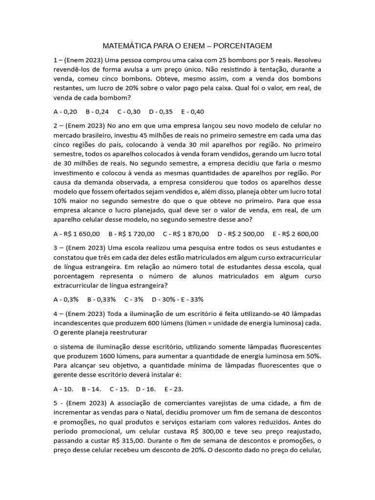 Matem-Tica para o Enem - Porcentagem | PDF