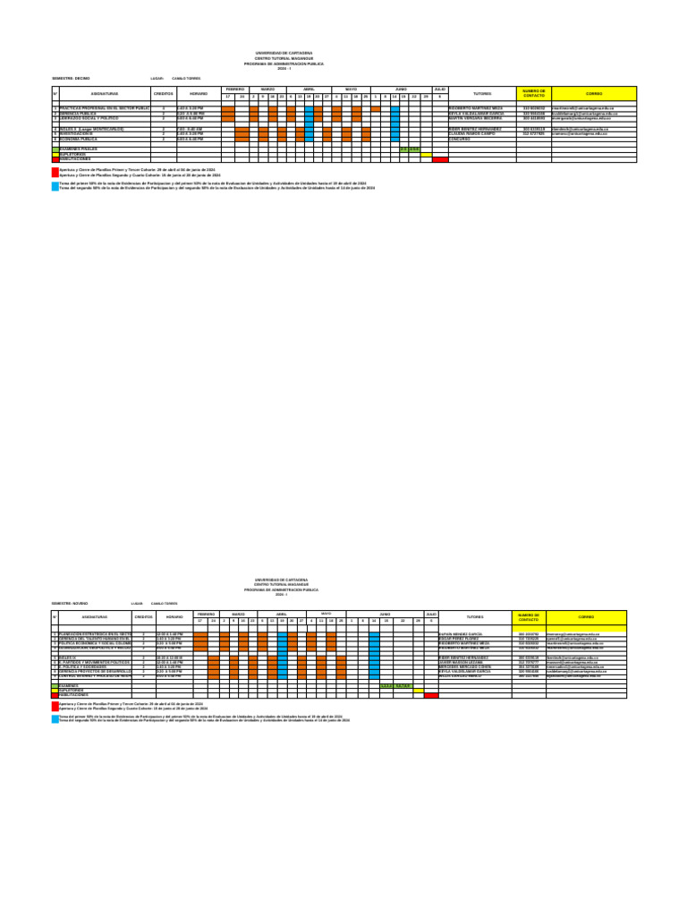 Horarios -CRONOGRAMAS ACADEMICO 2024 -I | PDF