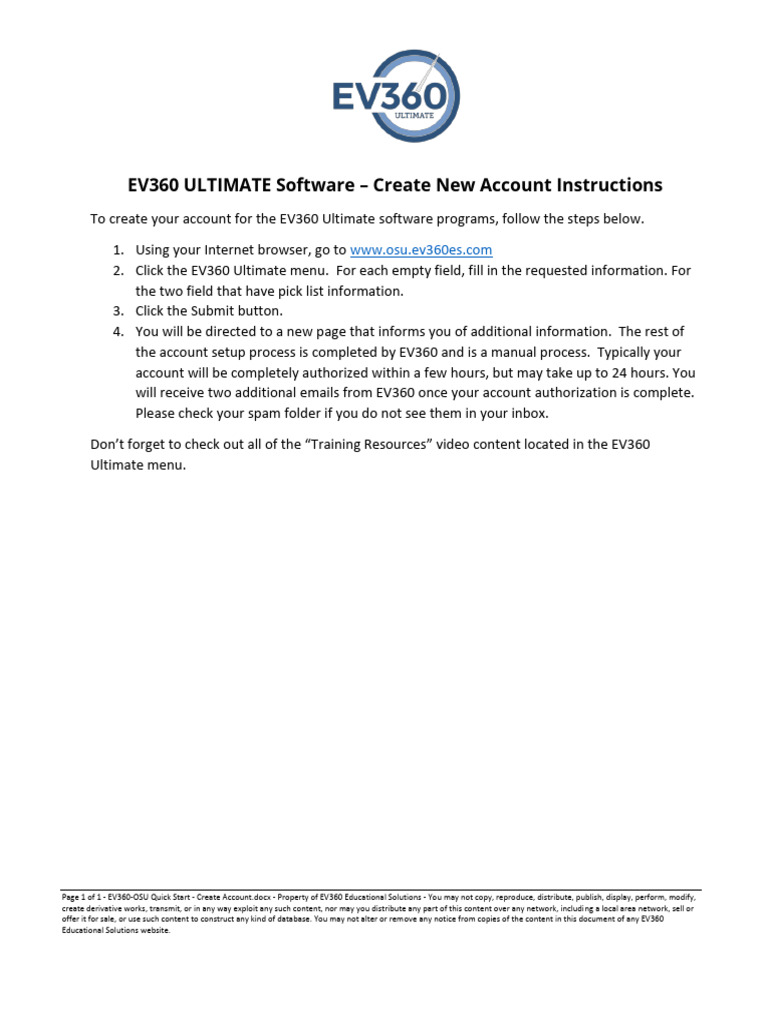 EV360-OSU Quick Start - Create Account | PDF