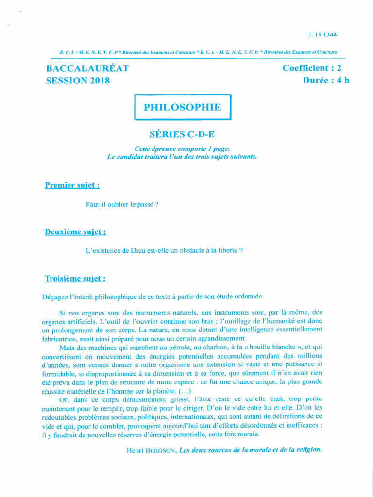 Bac d Philo 2018 | PDF