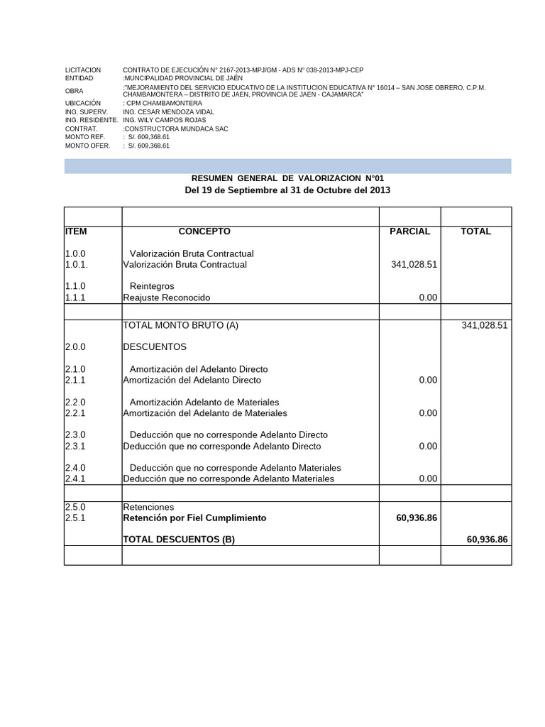 Valorizacion Nº1 - Chambamontera Ok | PDF