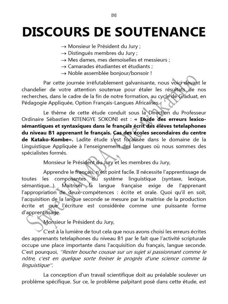 Styve Vamba Discours de Soutenance | PDF