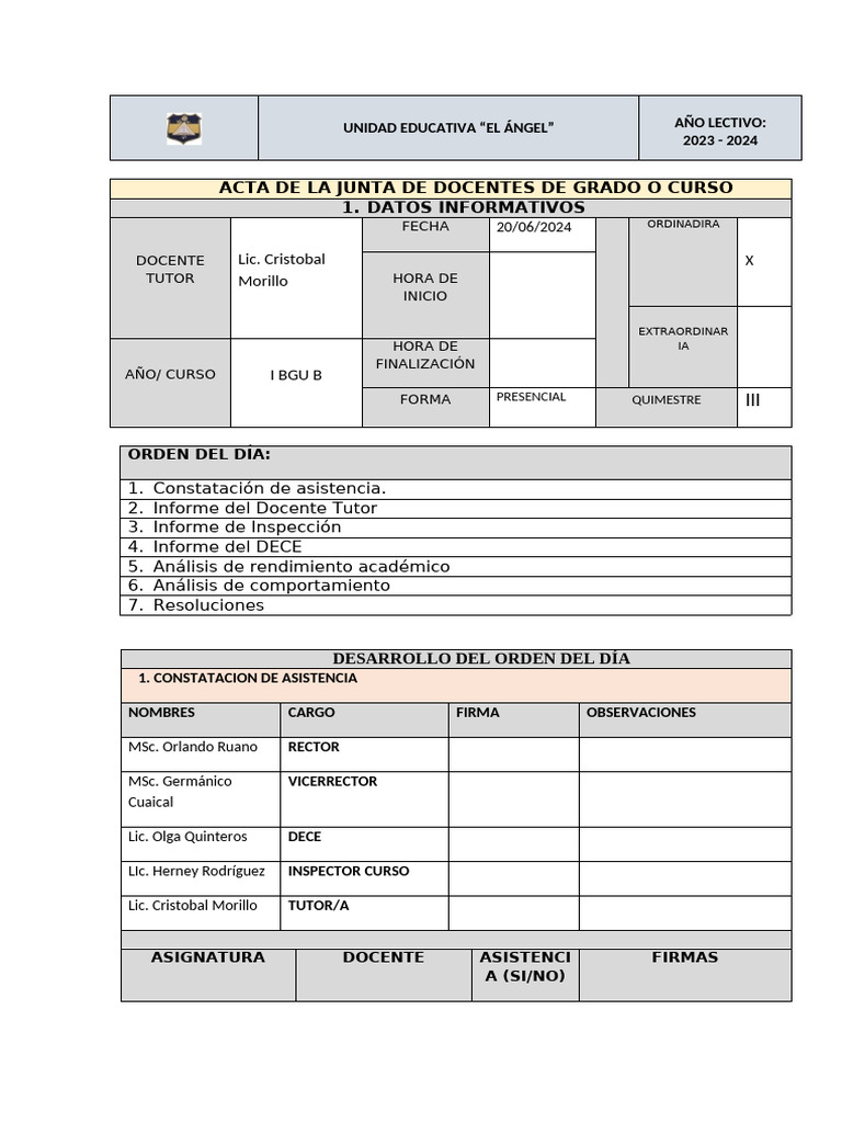 Actas de Juntas de Curso Iiquimestre Impre | PDF