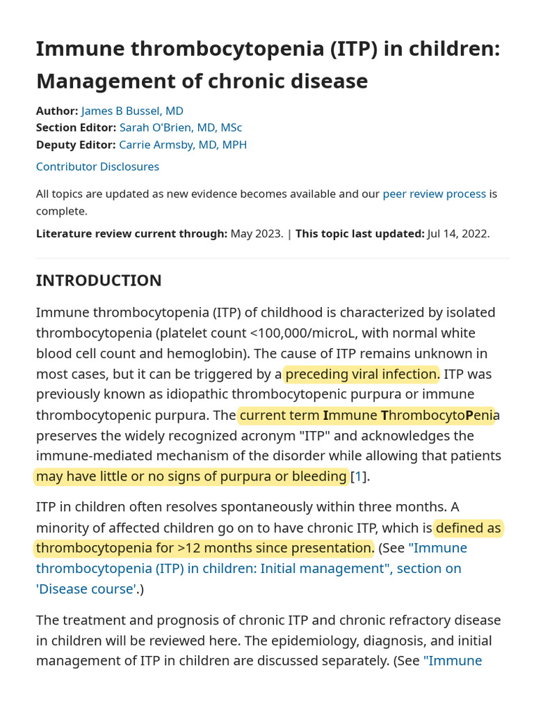 (ITP) in Children Management of Chronic Disease | PDF